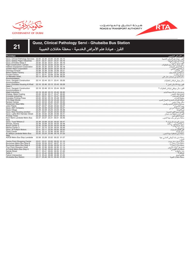 21 Bus Route in Dubai - Time Schedule, Stops and Maps - Your Dubai Guide