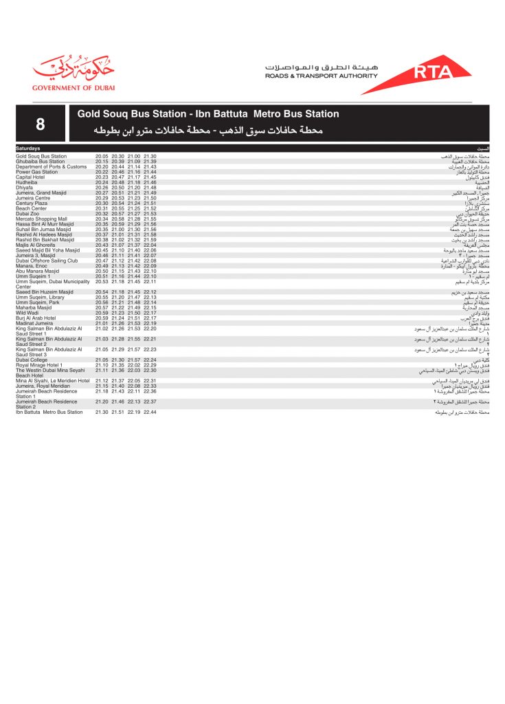 8 Bus Route in Dubai - Time Schedule, Stops and Maps - Your Dubai Guide
