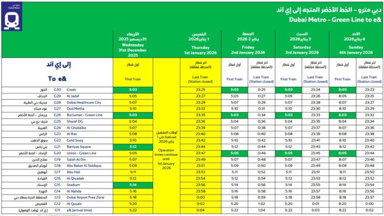 Dubai Metro Green Line: Map, Schedule, Routes, Stations, Which Feeder ...