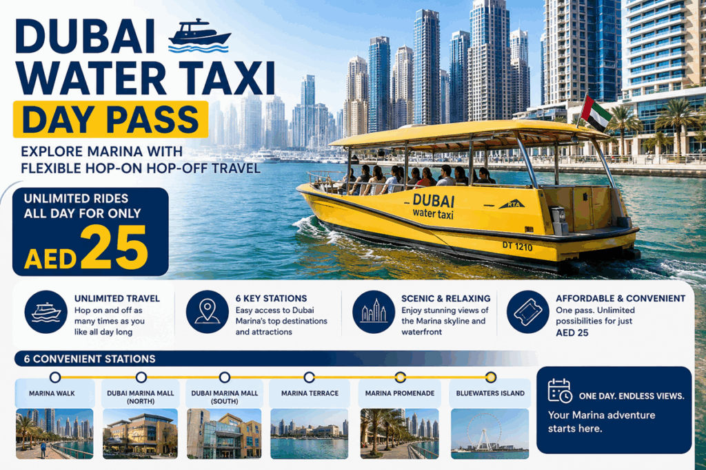 Dubai Water Taxi Unlimited Day Pass – Explore Marina with Flexible Hop ...